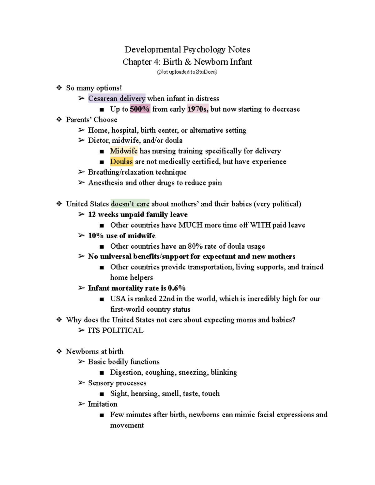 Birth & Newborn Infant: Notes - Developmental Psychology Notes Chapter ...