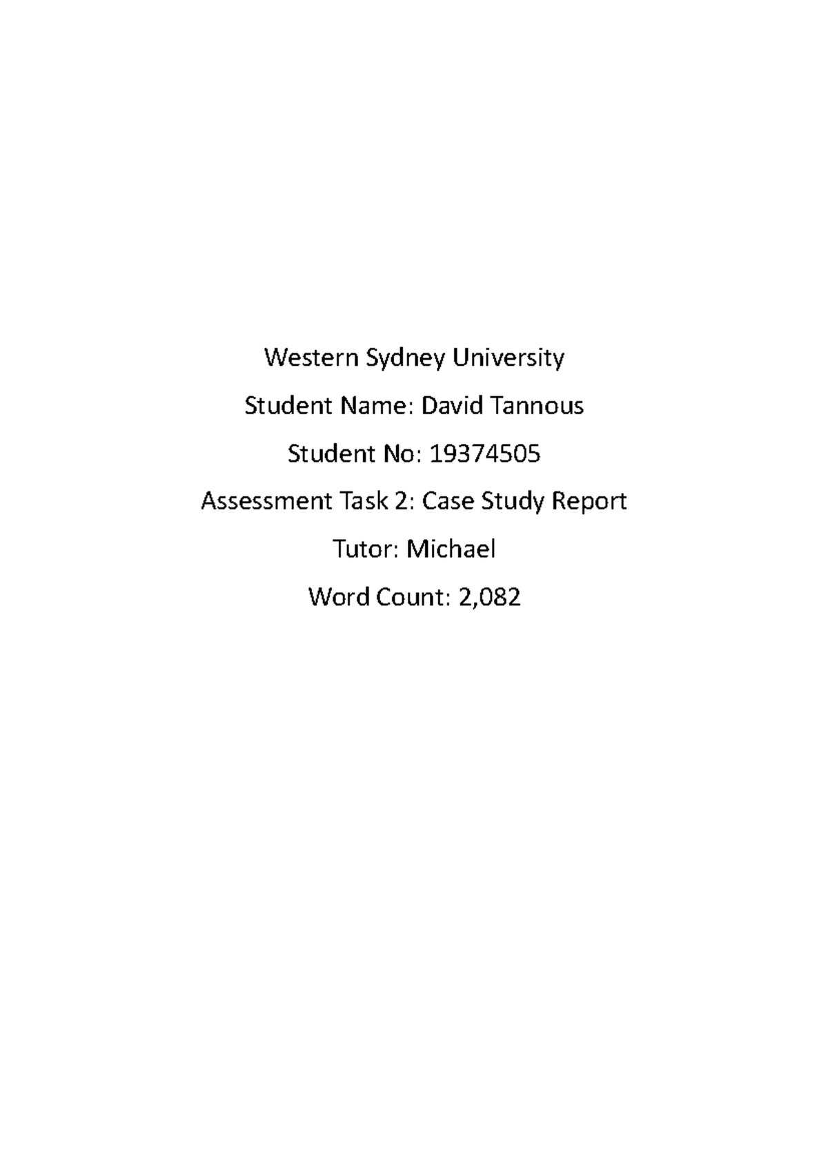 Work Health Safety - Western Sydney University Student Name: David ...
