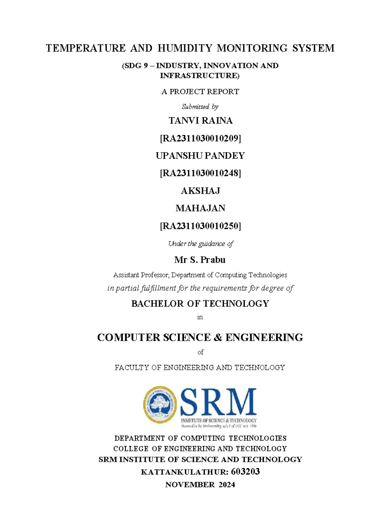 Final coa report - TEMPERATURE AND HUMIDITY MONITORING SYSTEM (SDG 9 ...
