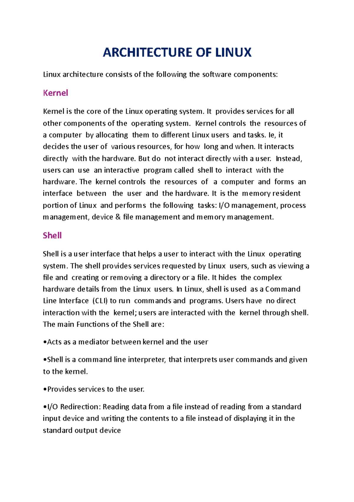 Architecture of linux - ARCHITECTURE OF LINUX Linux architecture ...