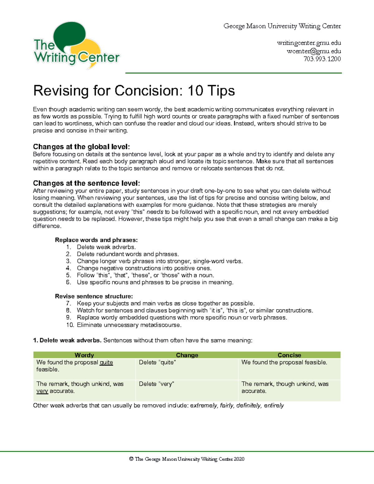 Revising Prose for Concision - George Mason University Writing Center writingcenter.gmu wcenter ...