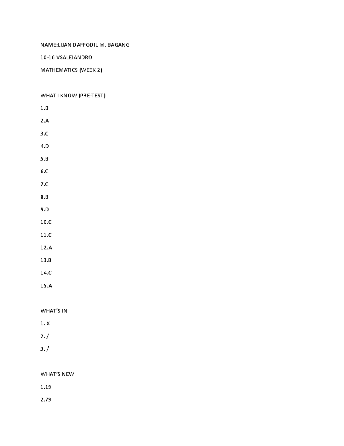 ( Mathematics 10) WEEK 2 - NAME:LIJAN DAFFODIL M. BAGANG 10-16 ...