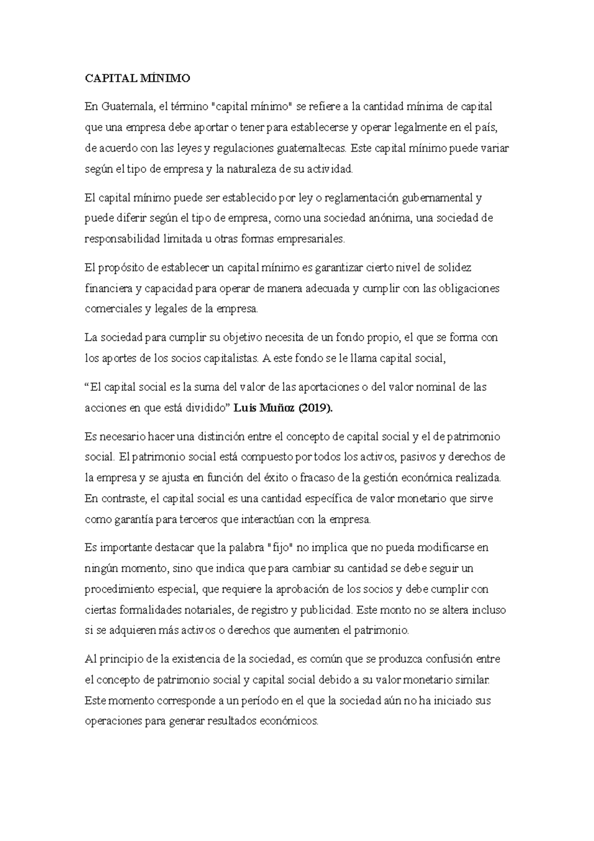 Capital minimo y reservas legales - CAPITAL MÍNIMO En Guatemala, el ...