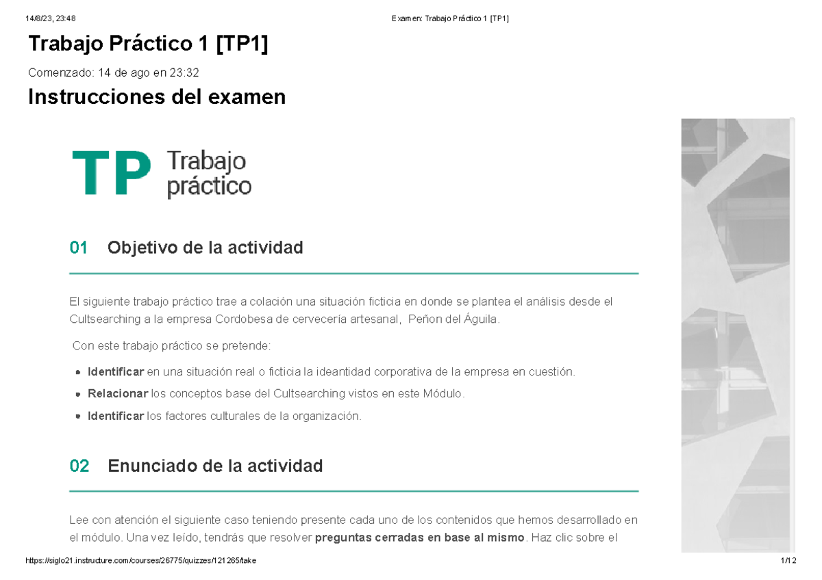 TP1 Cultsearching Corporativo - Trabajo Práctico 1 [TP1] Comenzado: 14 ...