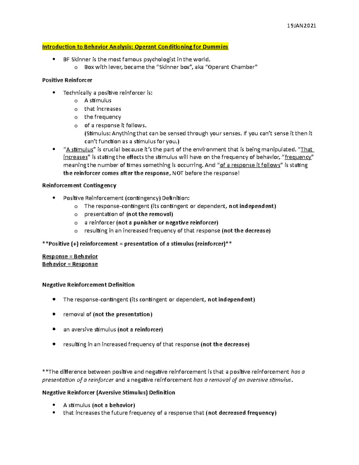 Module 2-Introduction to Behavior Analysis Operant Conditioning - 19JAN ...