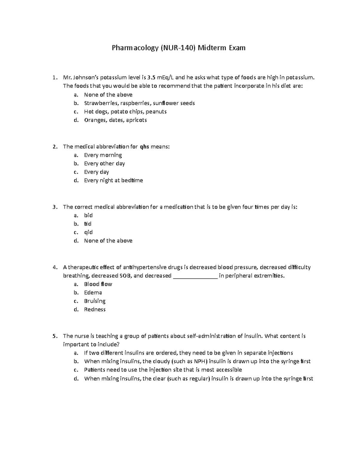 Pharmacology 1 Practice Midterm Study Guide Questions - Pharmacology ...