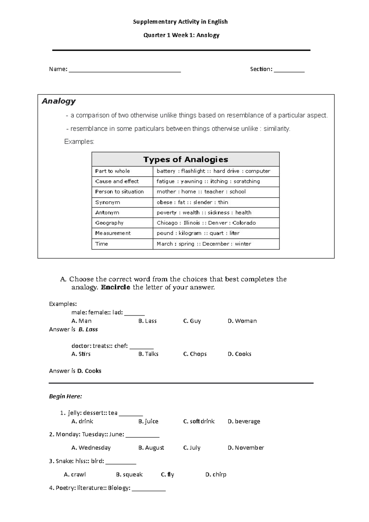 Supplementary Activity in English Week 1 - Supplementary Activity in ...