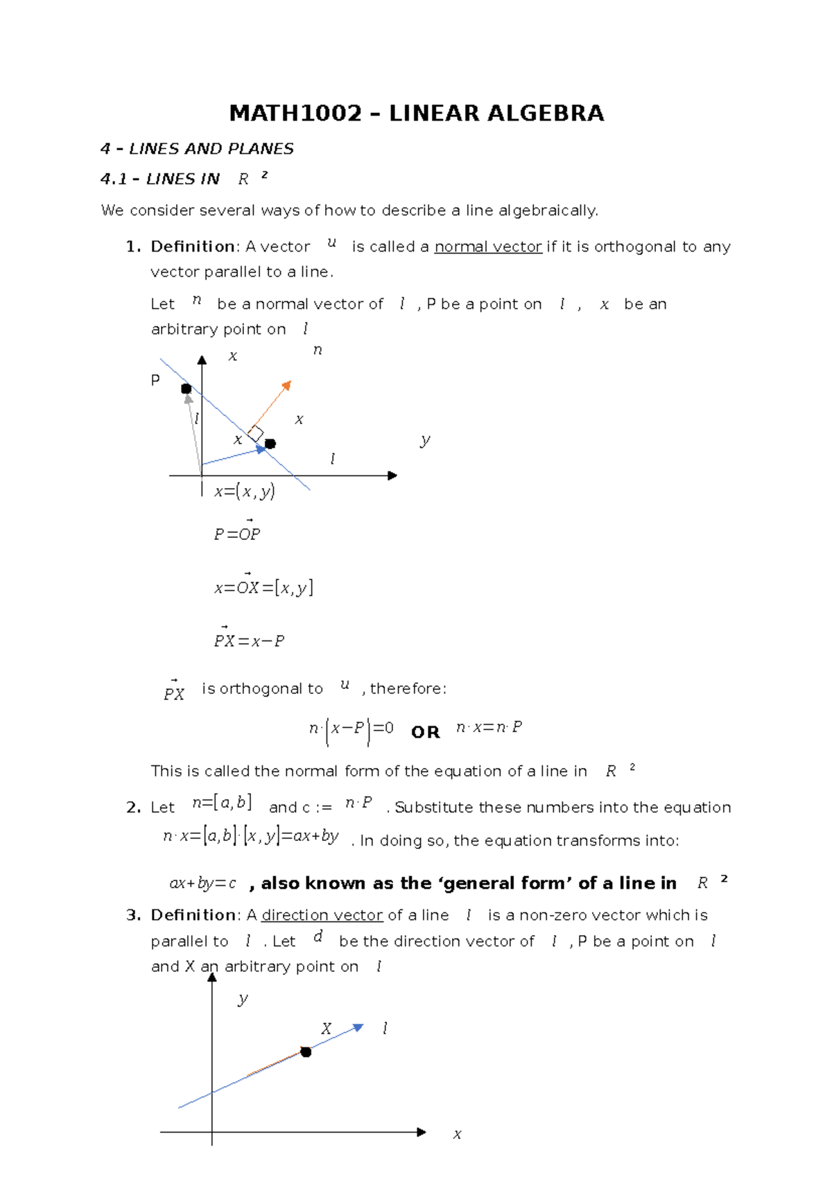 MATH1002 Lines and Planes - MATH1002 – LINEAR ALGEBRA 4 – LINES AND ...