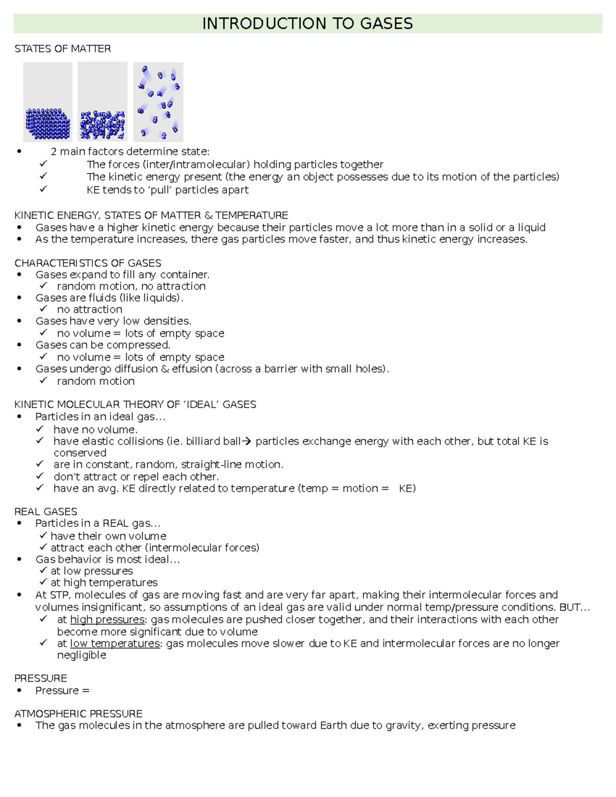 GAS LAWS - Handout - Laws of Gases - INTRODUCTION TO GASES STATES OF ...