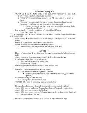CJ 372 Chapter 1 Reading Outline - Chapter 1: History of Gender and ...