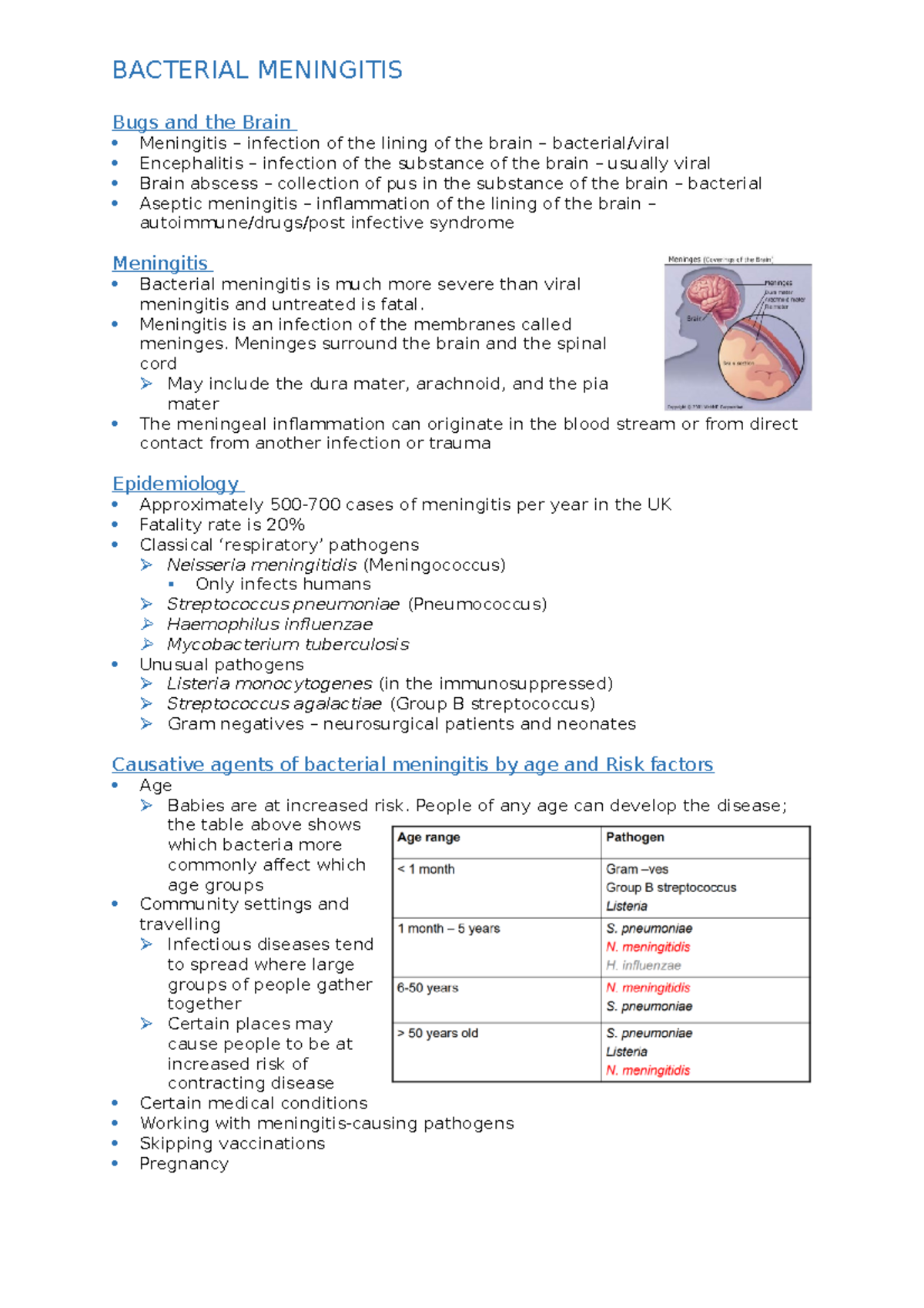 Lecture 10 - Bacterial Meningitis - BACTERIAL MENINGITIS Bugs and the ...