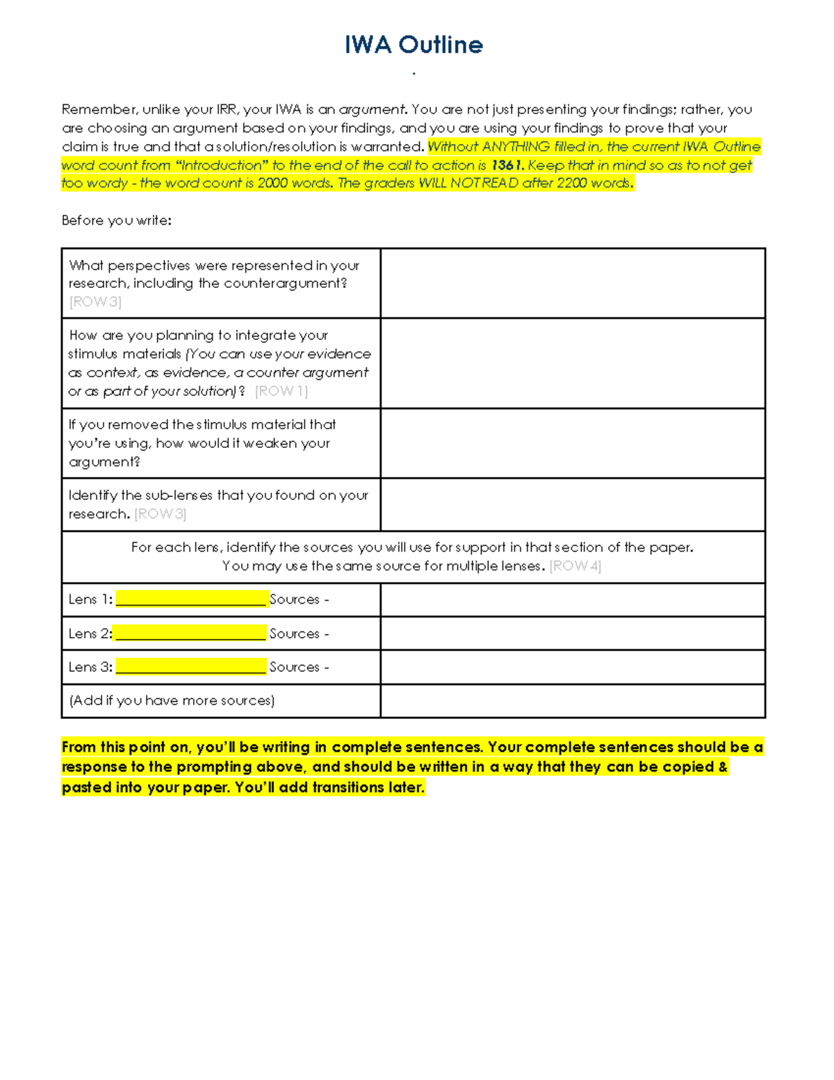 Copy of Copy of IWA Outline - dcp - IWA Outline . Remember, unlike your ...