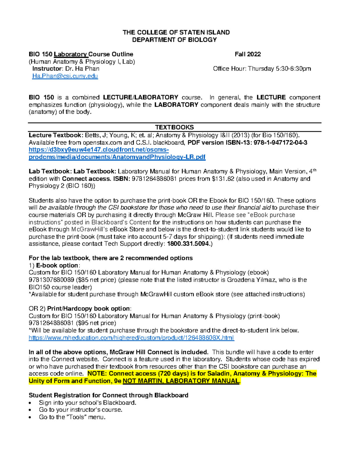 150Lab Syllabus Fall2022 HP - THE COLLEGE OF STATEN ISLAND DEPARTMENT ...