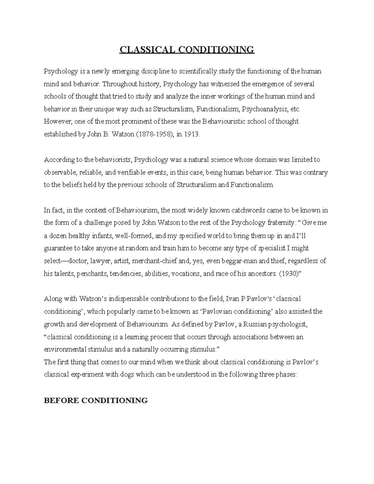 An Essay on intriguing concept of Classical Conditioning - Introduction ...