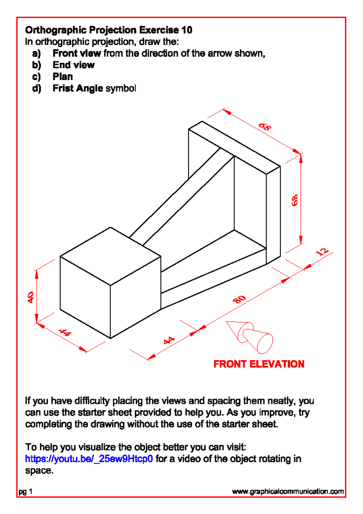 Orthofirstangleex 10 - pg 1 graphicalcommunication Orthographic ...