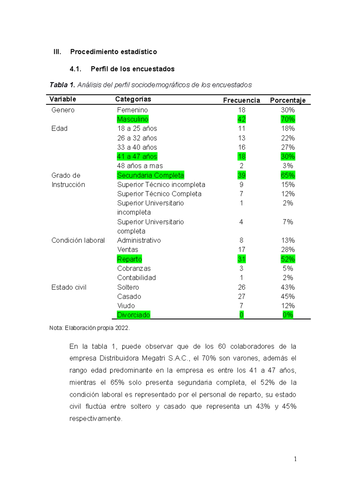 Resultados Informe Estadistico 21 - III. Procedimiento estadístico ...