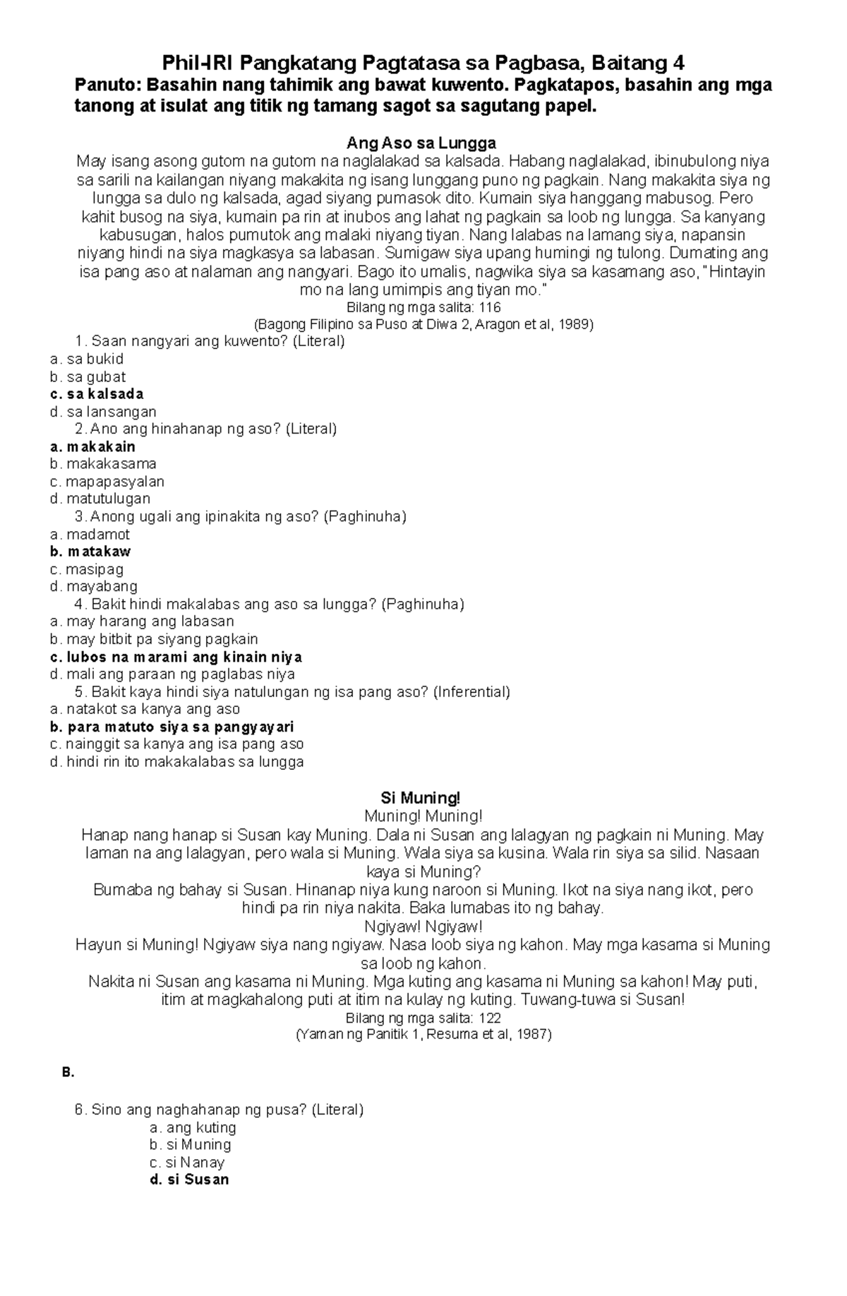 Grade 4 - reading materials - Phil-IRI Pangkatang Pagtatasa sa Pagbasa ...