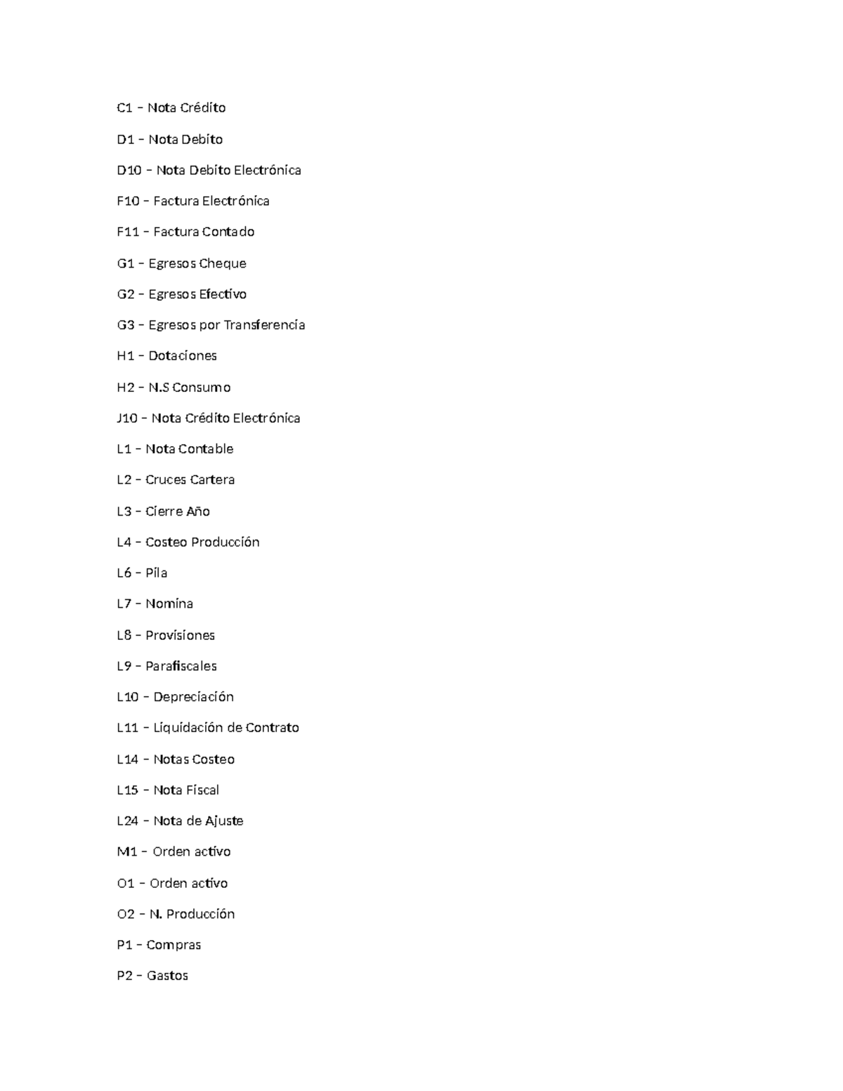 Lista - C1 – Nota Crédito D1 – Nota Debito D10 – Nota Debito ...