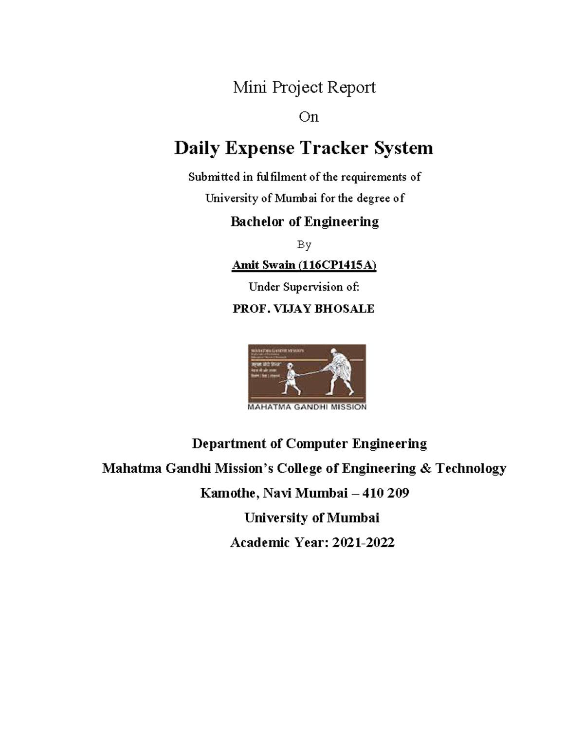 HMI miniproject Mini Project Report On Daily Expense Tracker System 