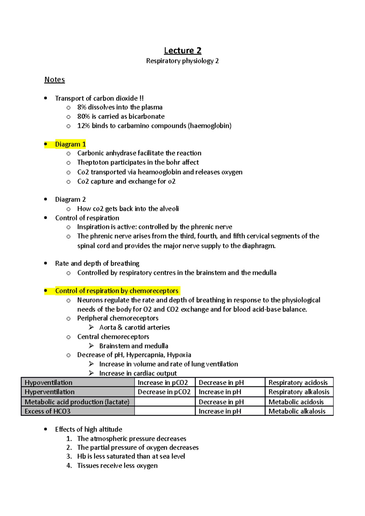 Respiratory Notes 5 - Lecture 2 Respiratory physiology 2 Notes ...