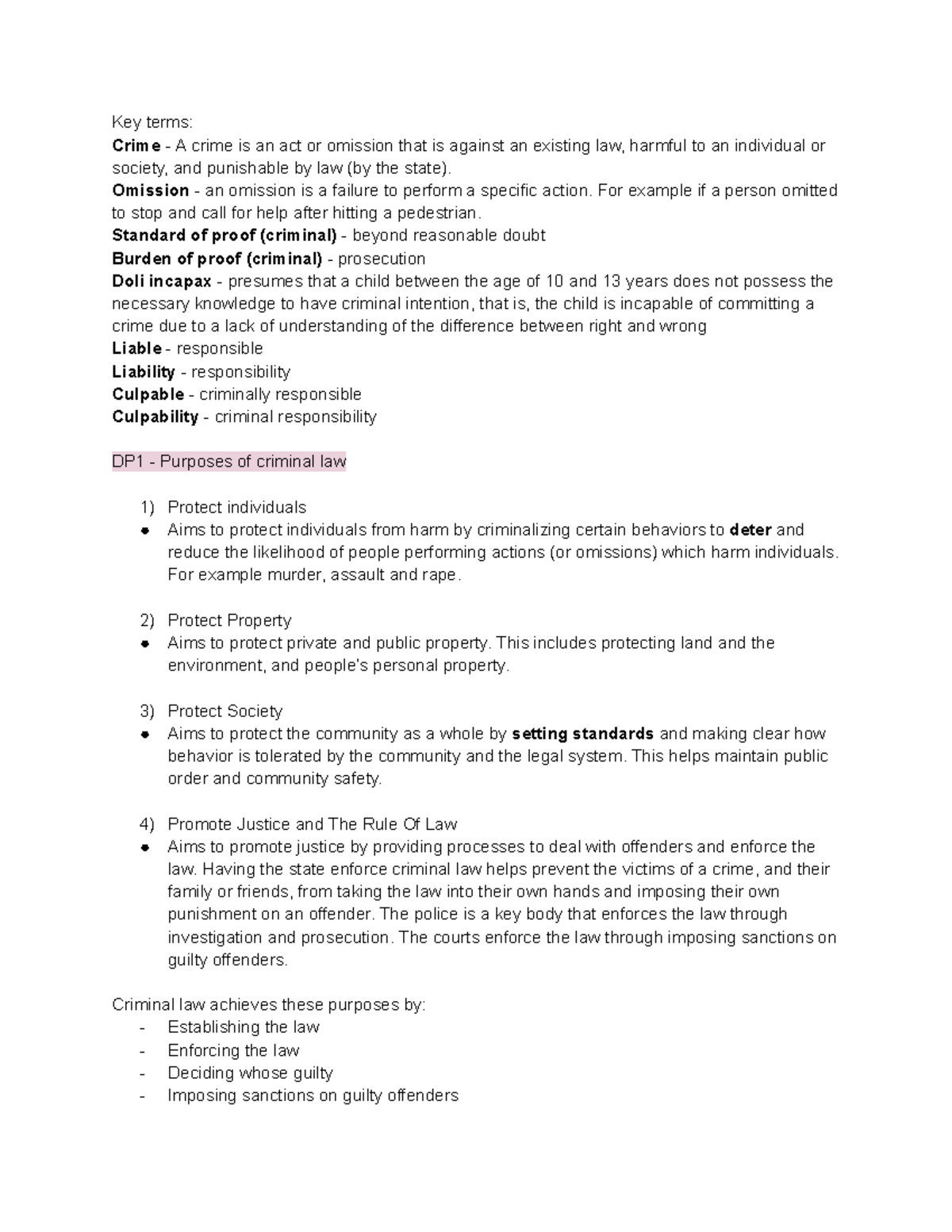 Legal studies AOS2 Notes - Key terms: Crime - A crime is an act or ...