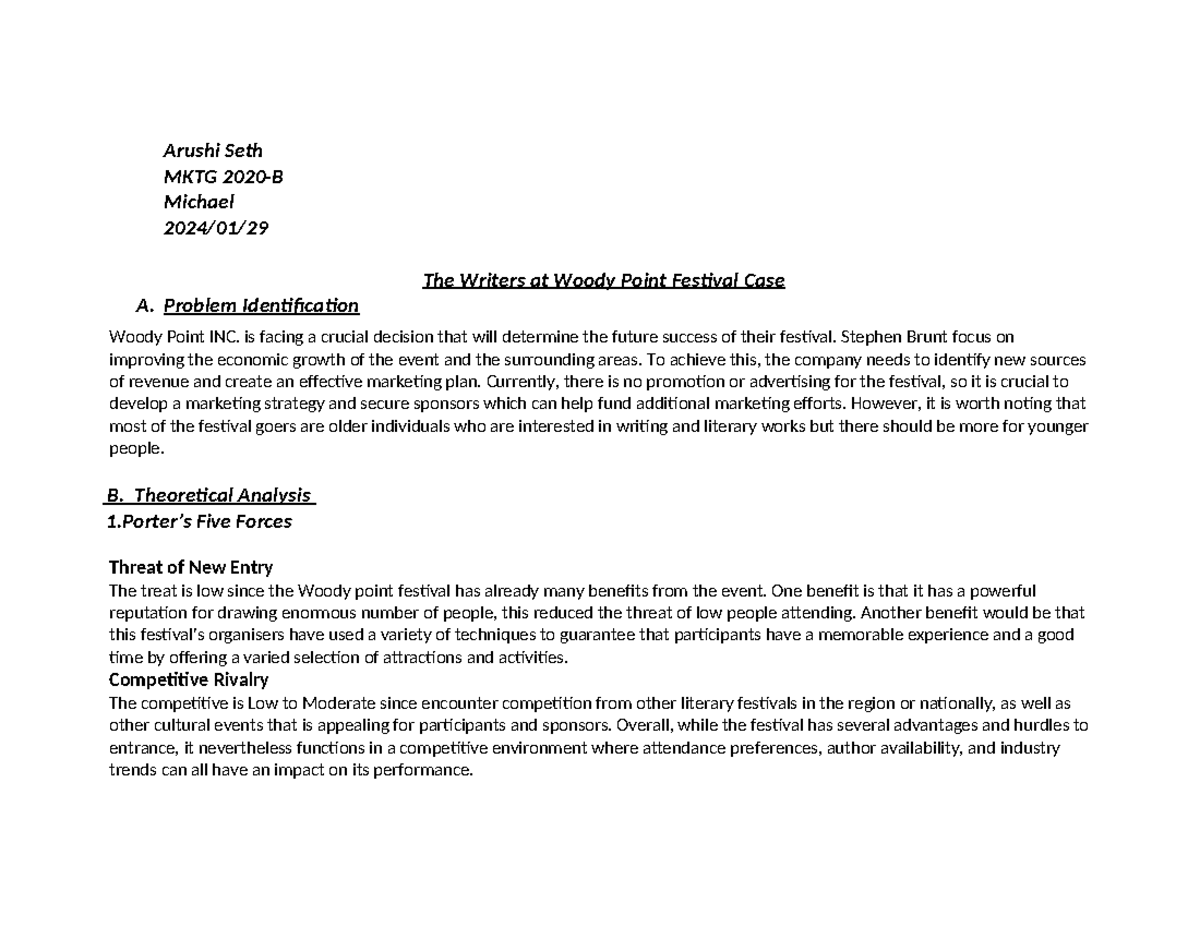 Indivdual Case draft - NOTES - Arushi Seth MKTG 2020-B Michael 2024/01 ...