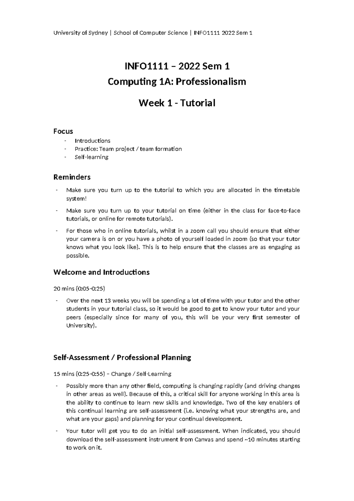 INFO1111 2022-S1 Tutorial Week 1 - University of Sydney | School of ...