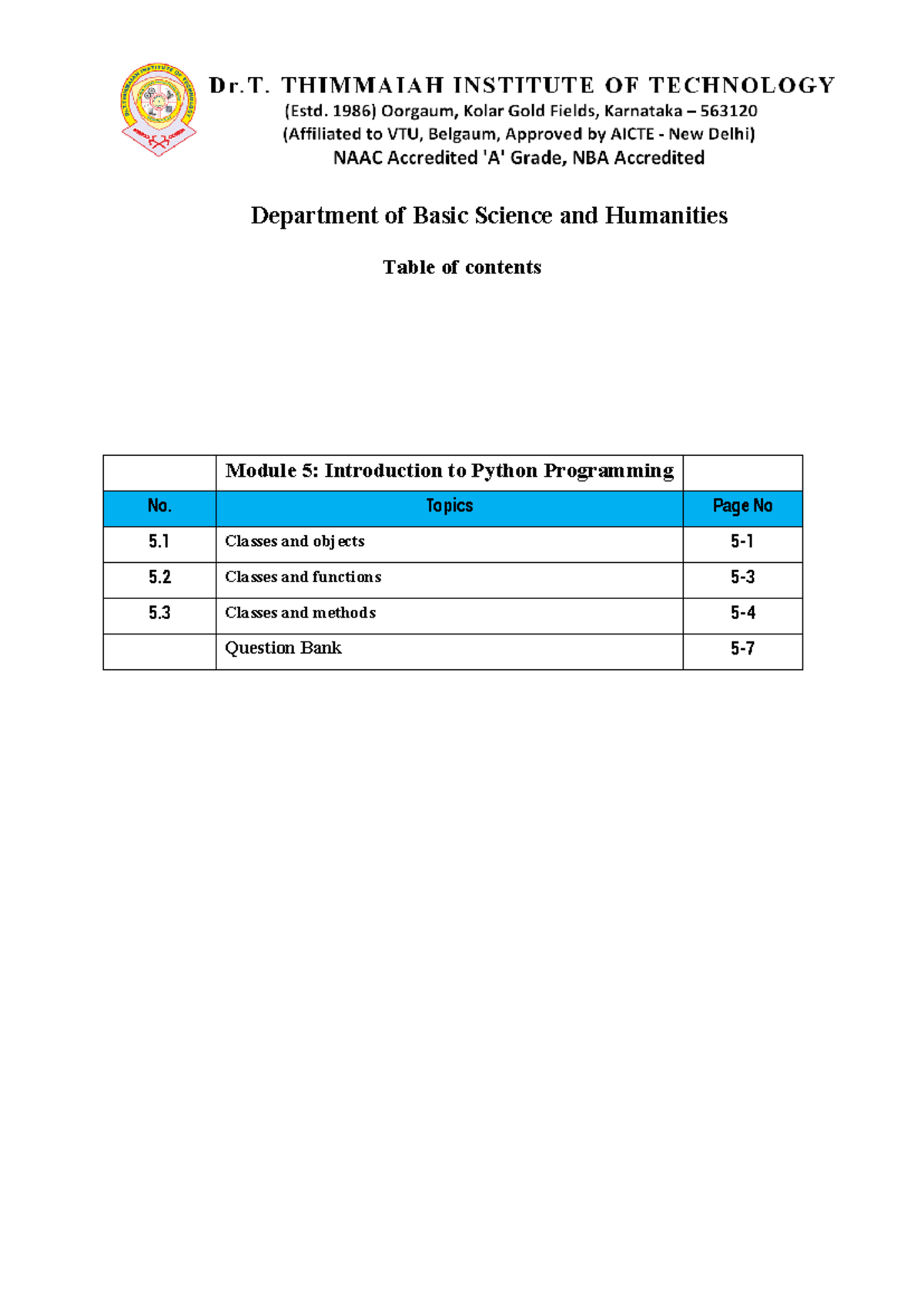 Python Module 5 crisp notes - Department of Basic Science and ...