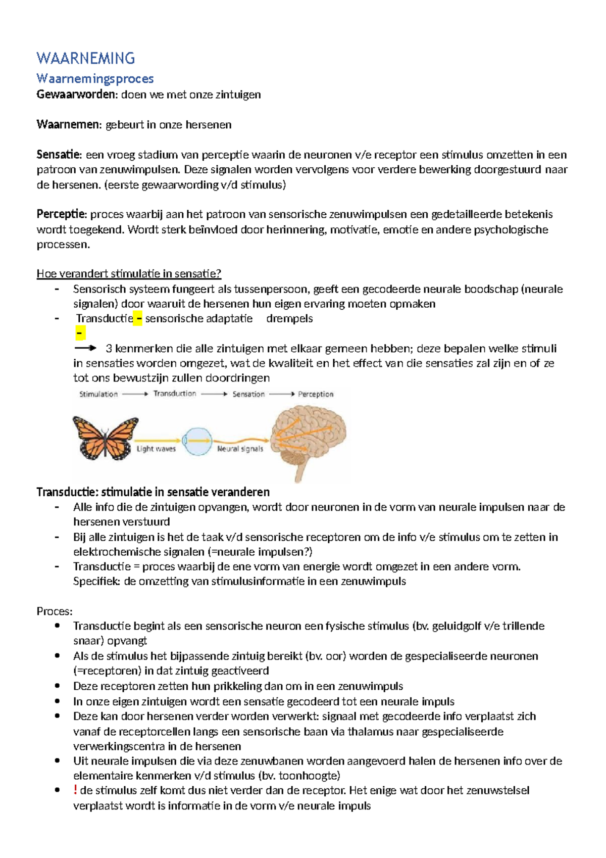 5. waarneming samenvatting - WAARNEMING Waarnemingsproces Gewaarworden ...