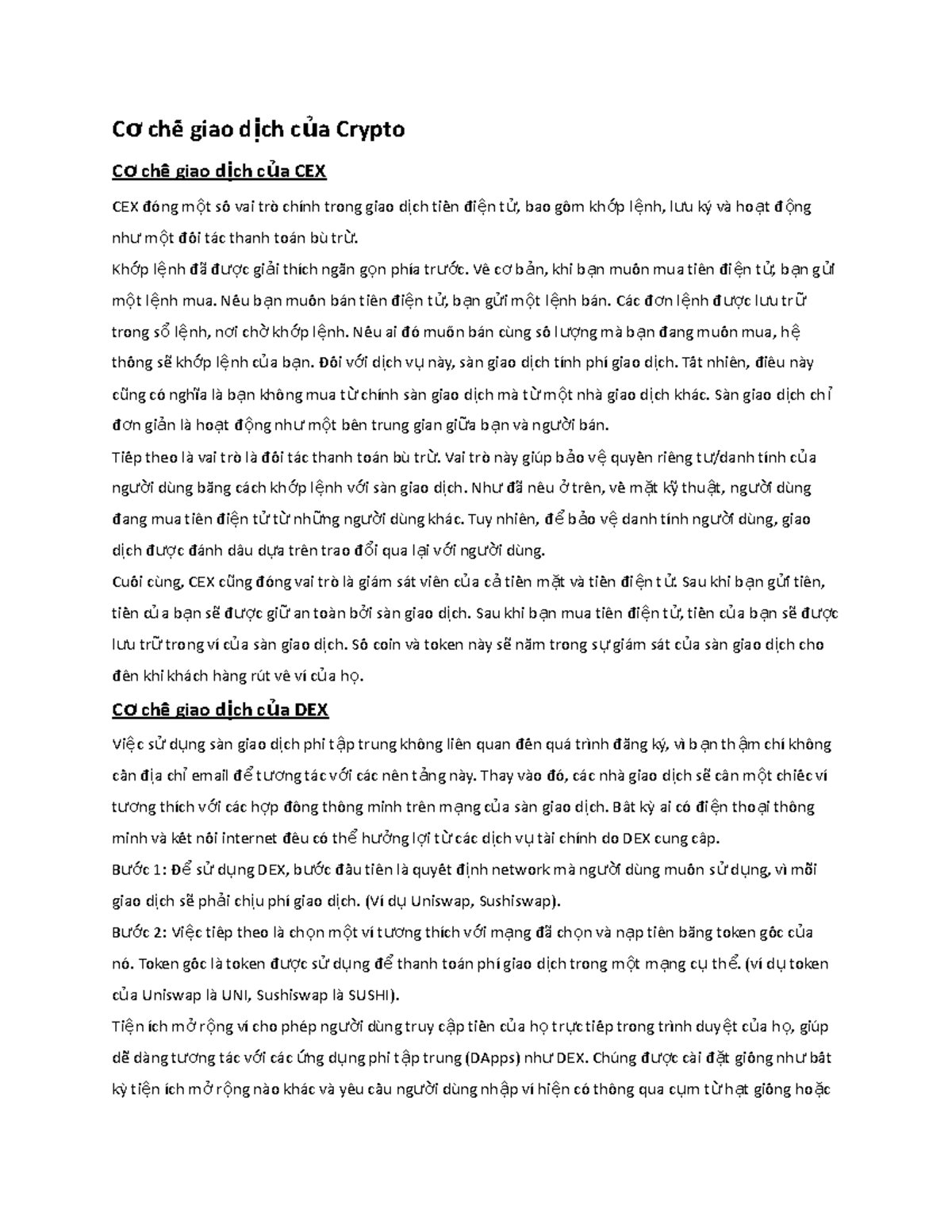 Maianhtcqt - taichinhquocte - C ơ chếế giao d ch cị ủa Crypto C ơ chếế giao d ch cị ủa CEX CEX ...