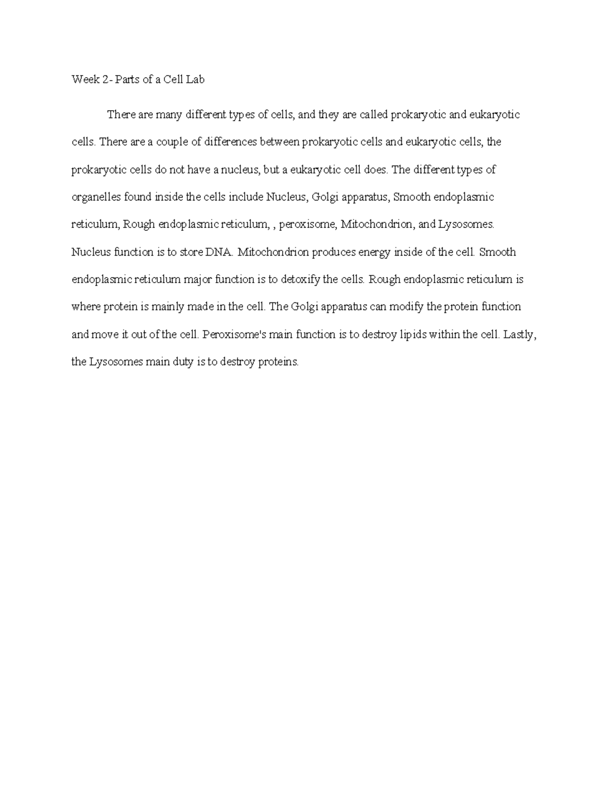 Week 2 Assignment Cell Biology Parts of a Cell Lab - Week 2- Parts of a ...