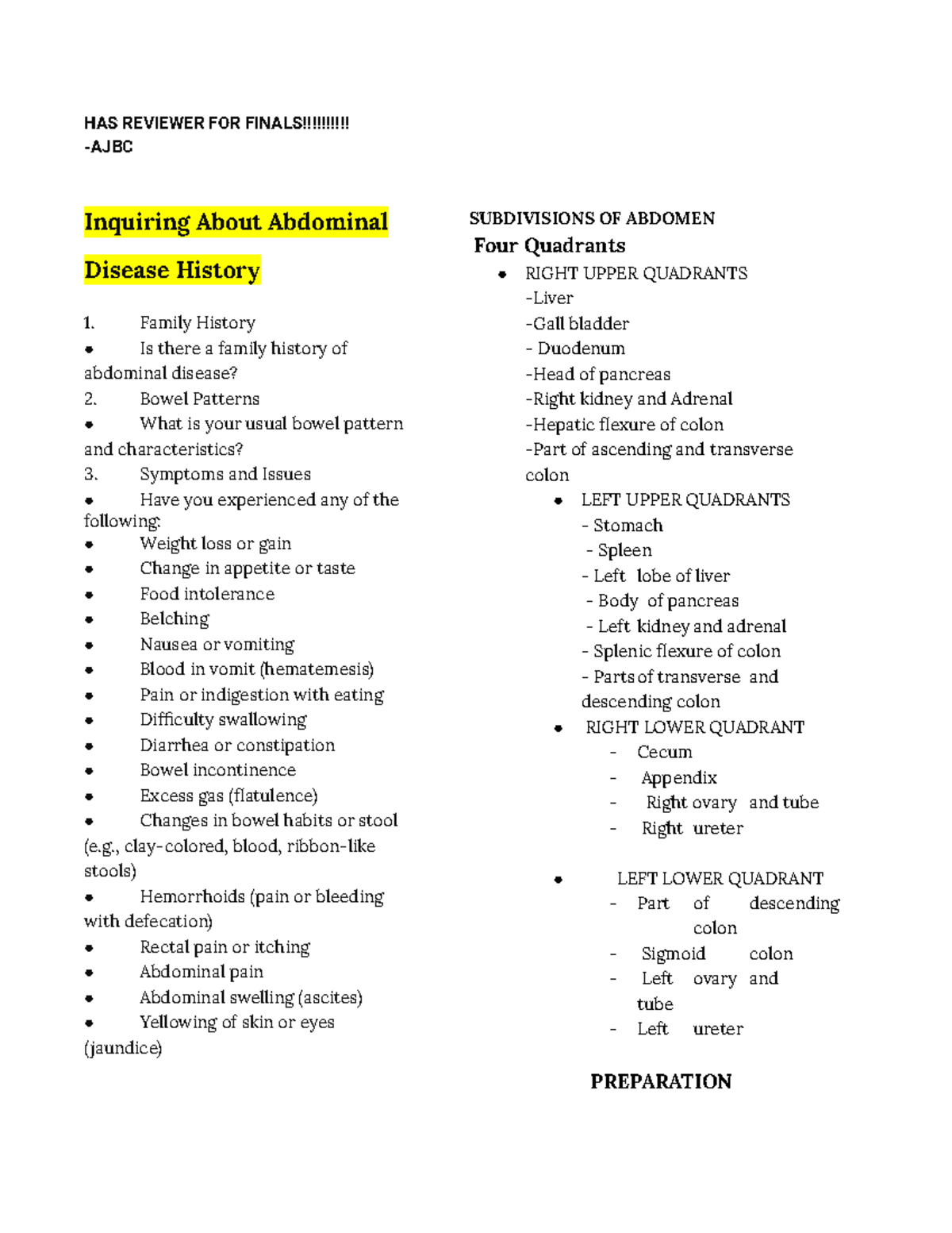 Has reviewer for finals - HAS REVIEWER FOR FINALS!!!!!!!!!! -AJBC Inquiring About Abdominal ...