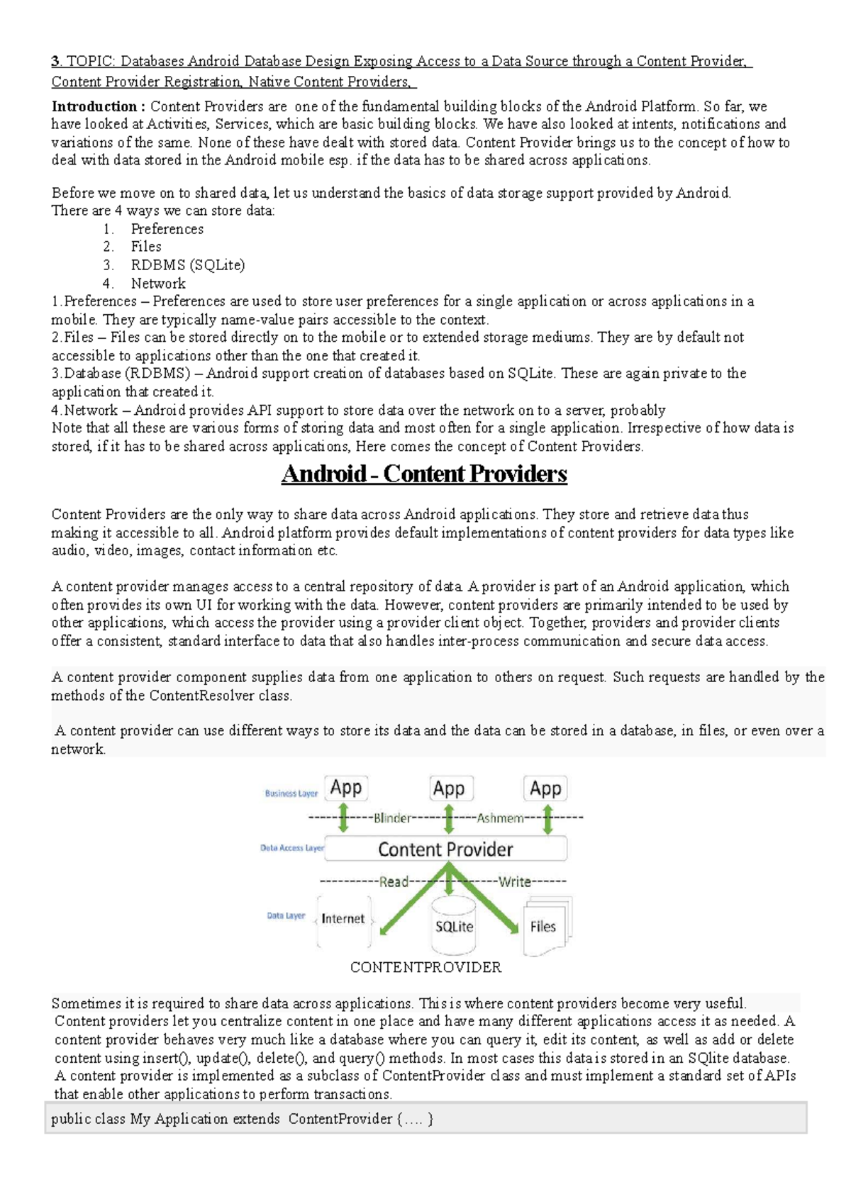 4 Android Content Provider - 3. TOPIC: Databases Android Database ...