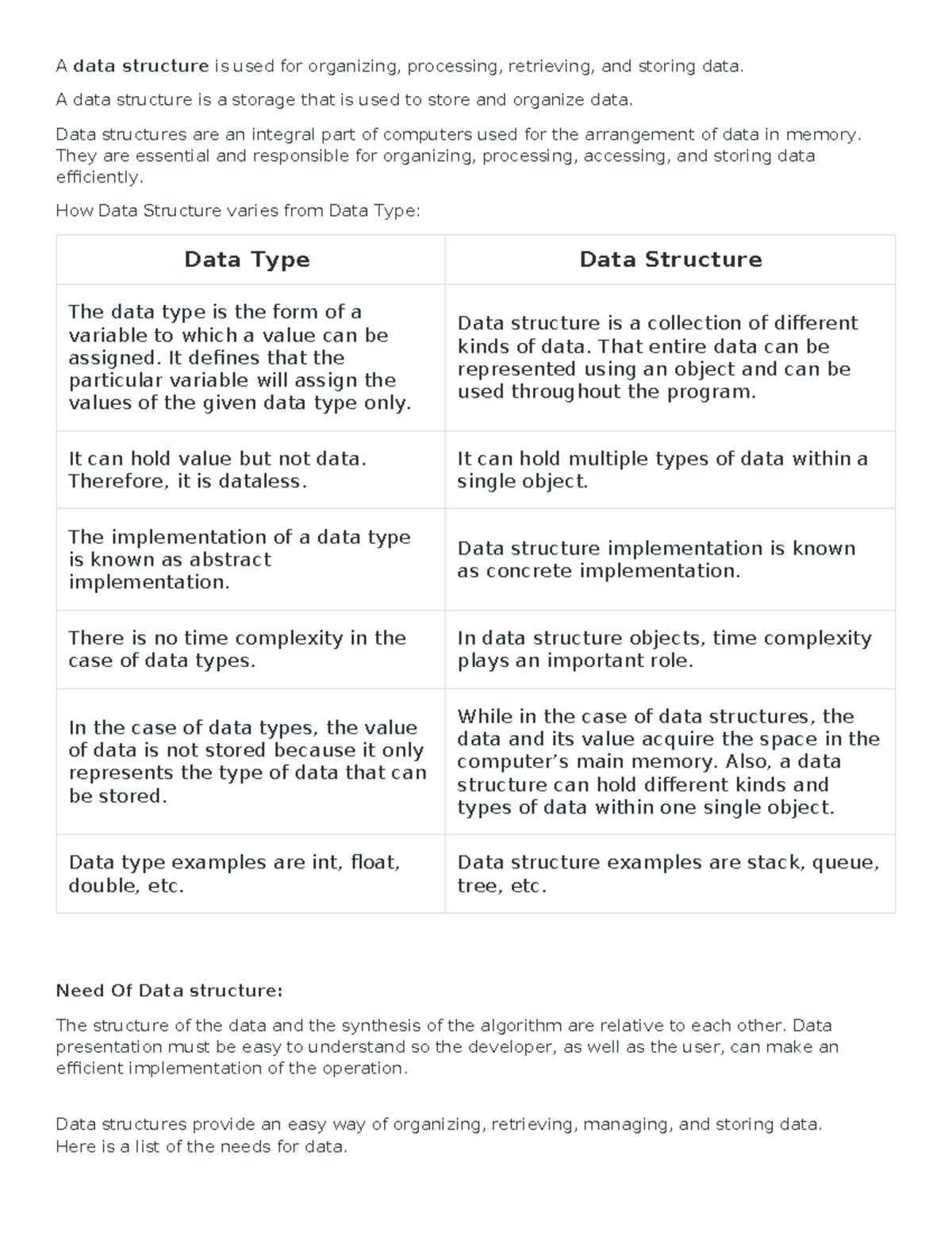 Data Structure - notes and definition of terms - A data structure is ...