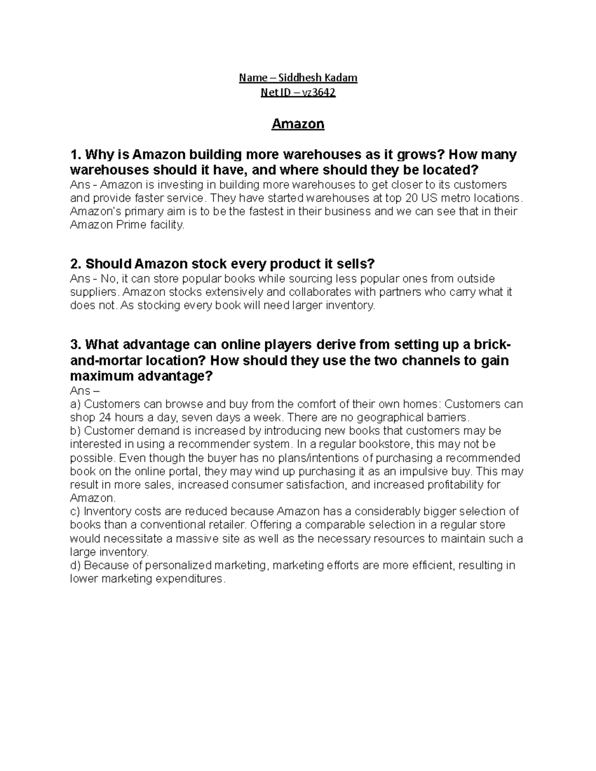 ENGR 640 - Amazon (vz3642) - Name – Siddhesh Kadam Net ID – vz Amazon 1 ...
