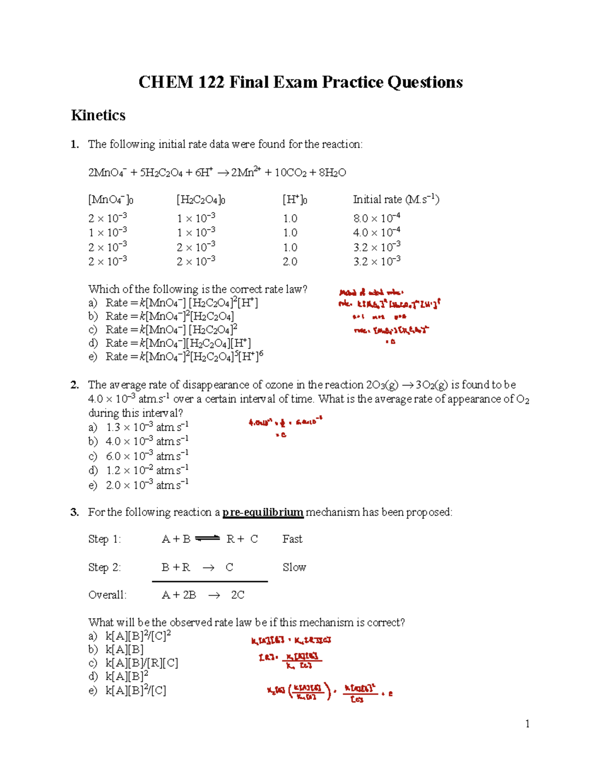 Final practice (multiple choice and written) - 1 CHEM 122 Final Exam ...