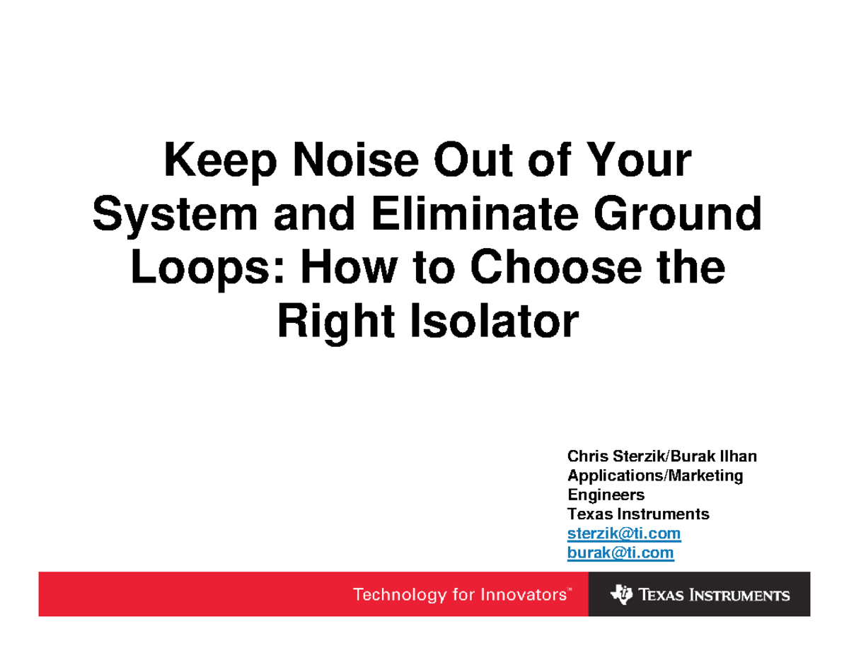 Isolation Technologies - Keep Noise Out of Your System and Eliminate ...