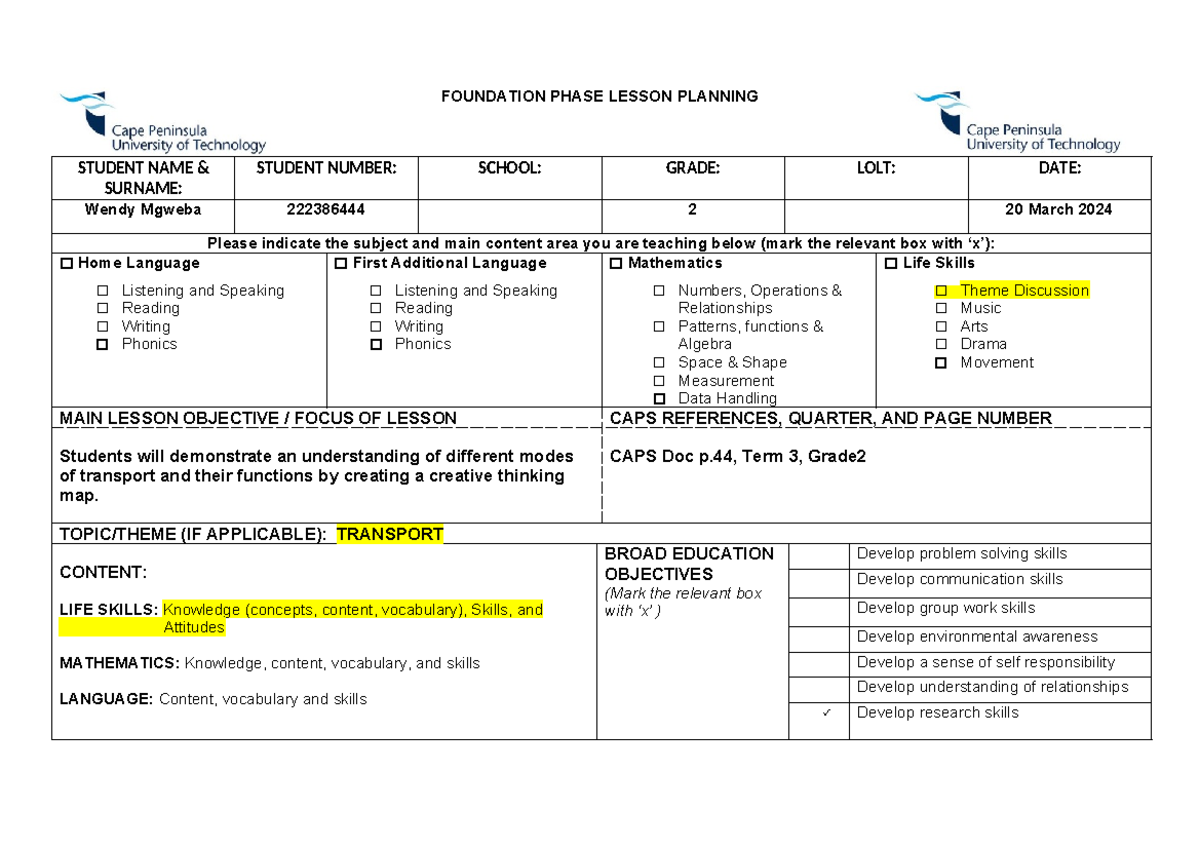 2024 NEW FP Lesson Plan Final FOUNDATION PHASE LESSON PLANNING