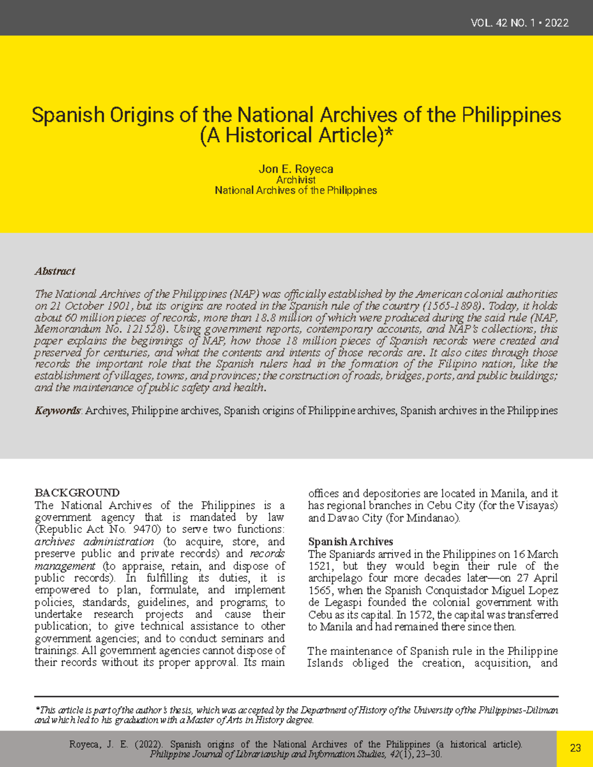 Ph JLIS 2022issue 01-25to32 - VOL. 42 NO. 1 • 2022 23 BACKGROUND The ...