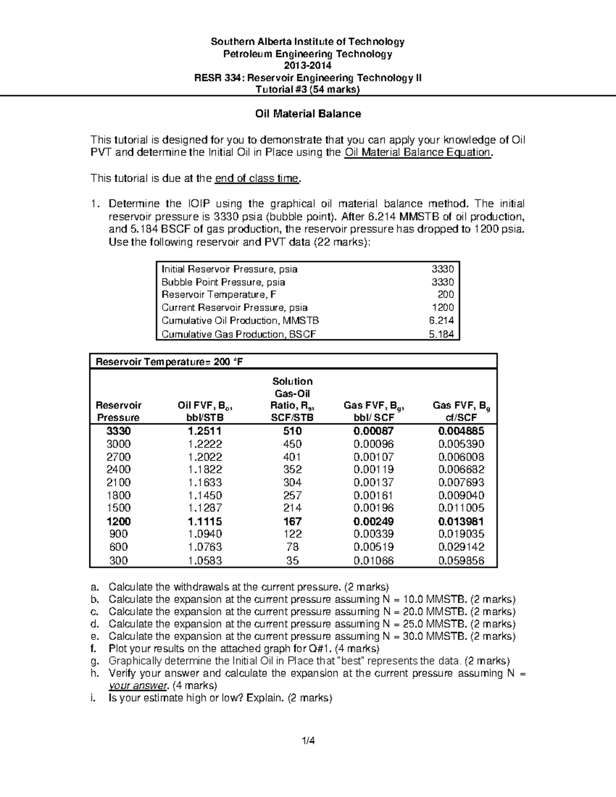 Oil Material Balance - RESR344 - SAIT Polytechnic - Studocu