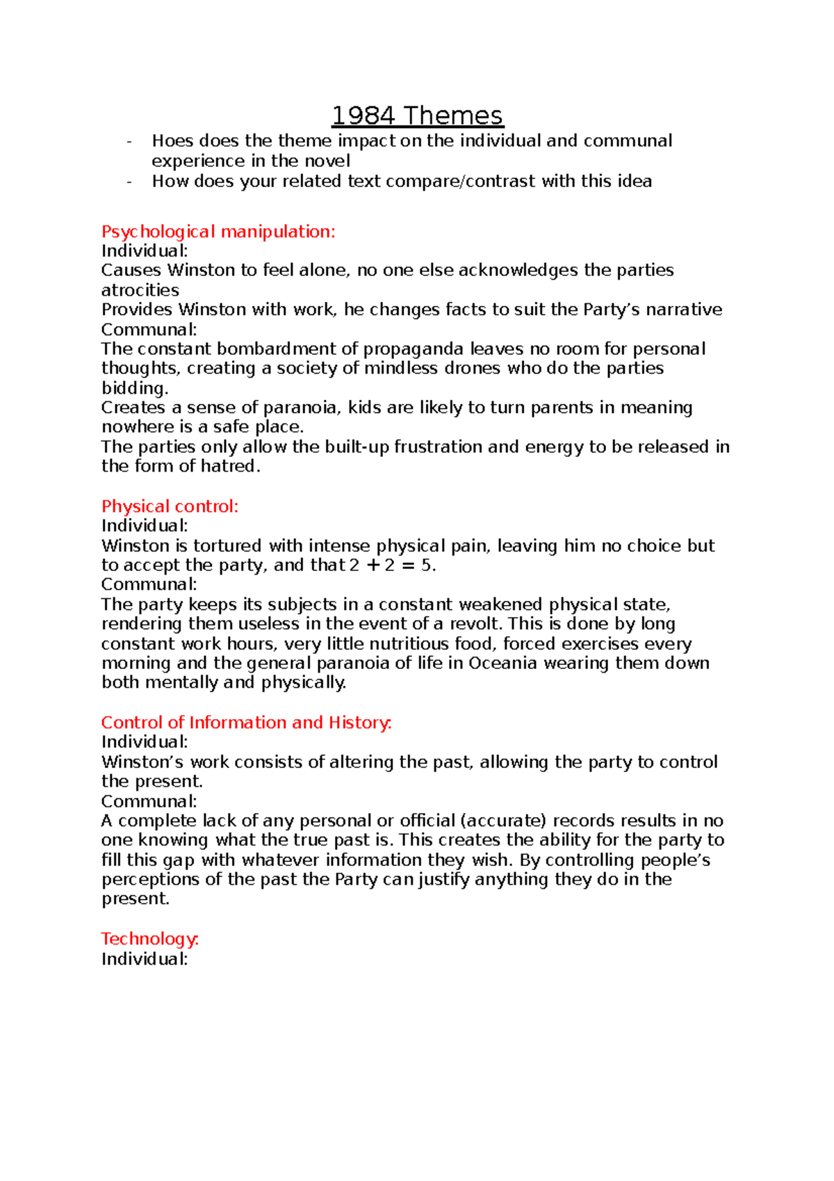 1984 Themes - description - 1984 Themes Hoes does the theme impact on ...