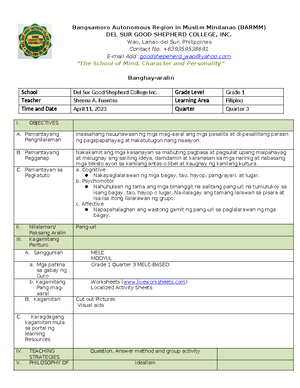 Detailed Lesson Plan in Filipino 1 - Daily Lesson Plan SCHOOL: Grade ...