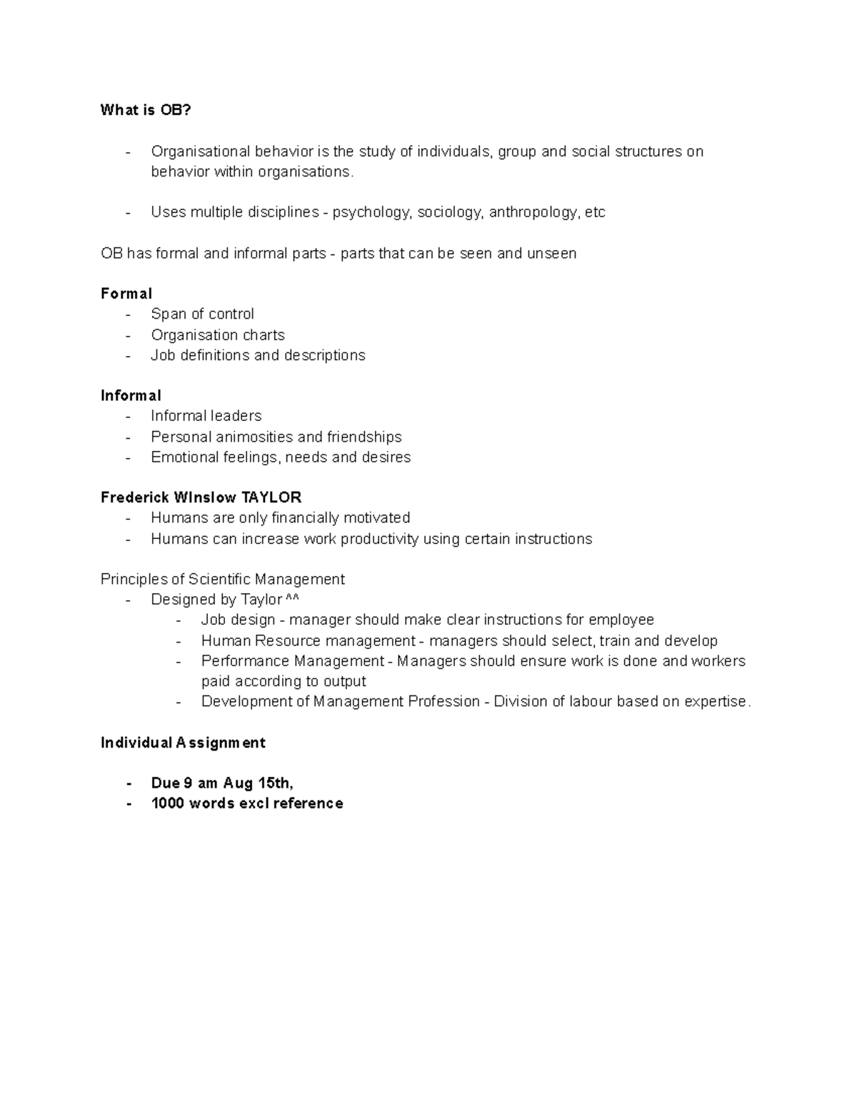 OB notes - What is OB? - Organisational behavior is the study of ...