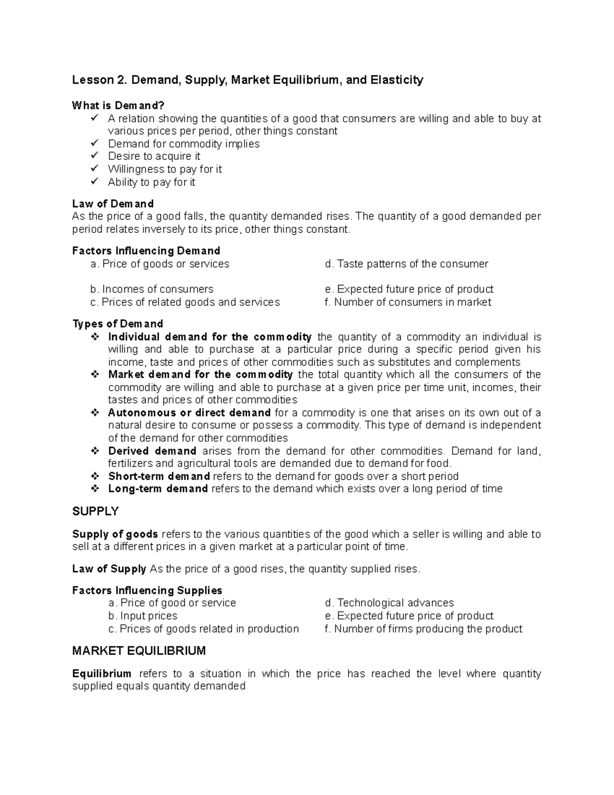 Lesson 2.Demand Supply Elasticity - Lesson 2. Demand, Supply, Market ...
