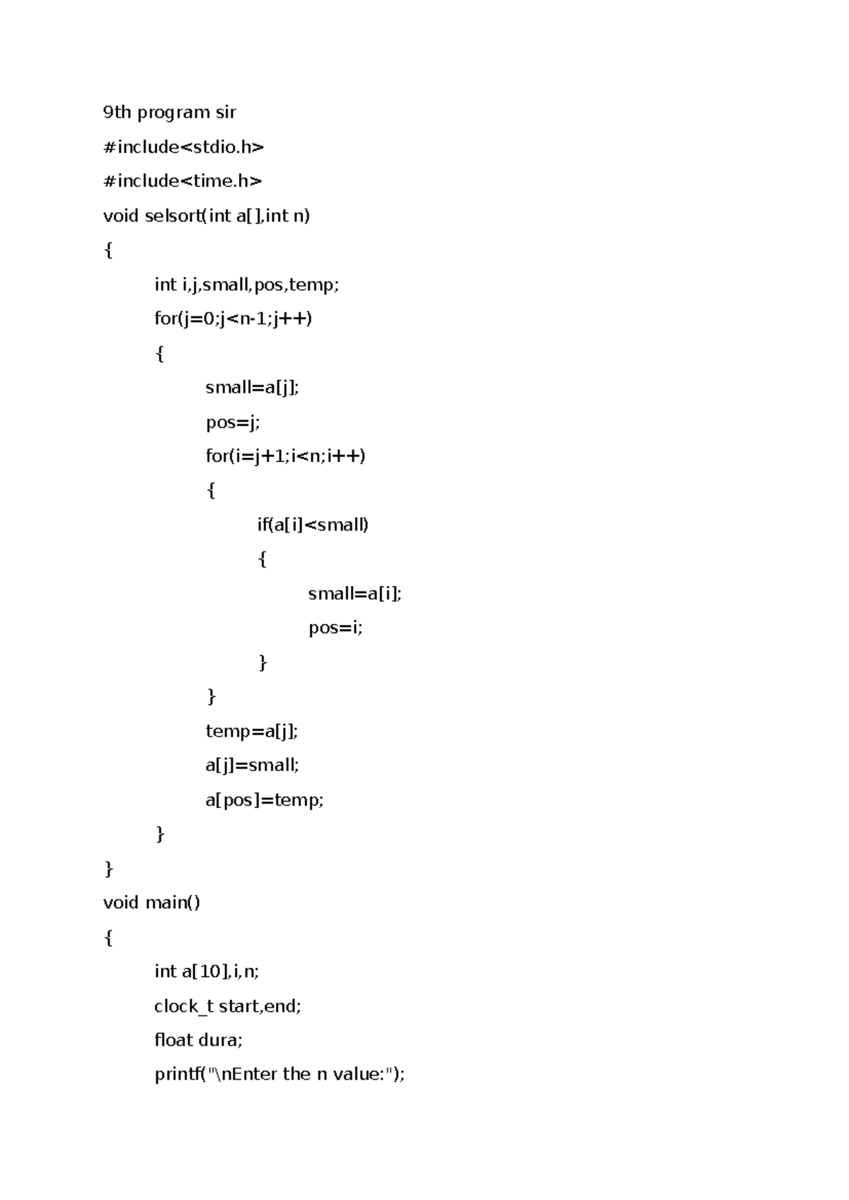 Ada - ... - 9th program sir ⬇️ #include #include void selsort(int a[],int - Studocu