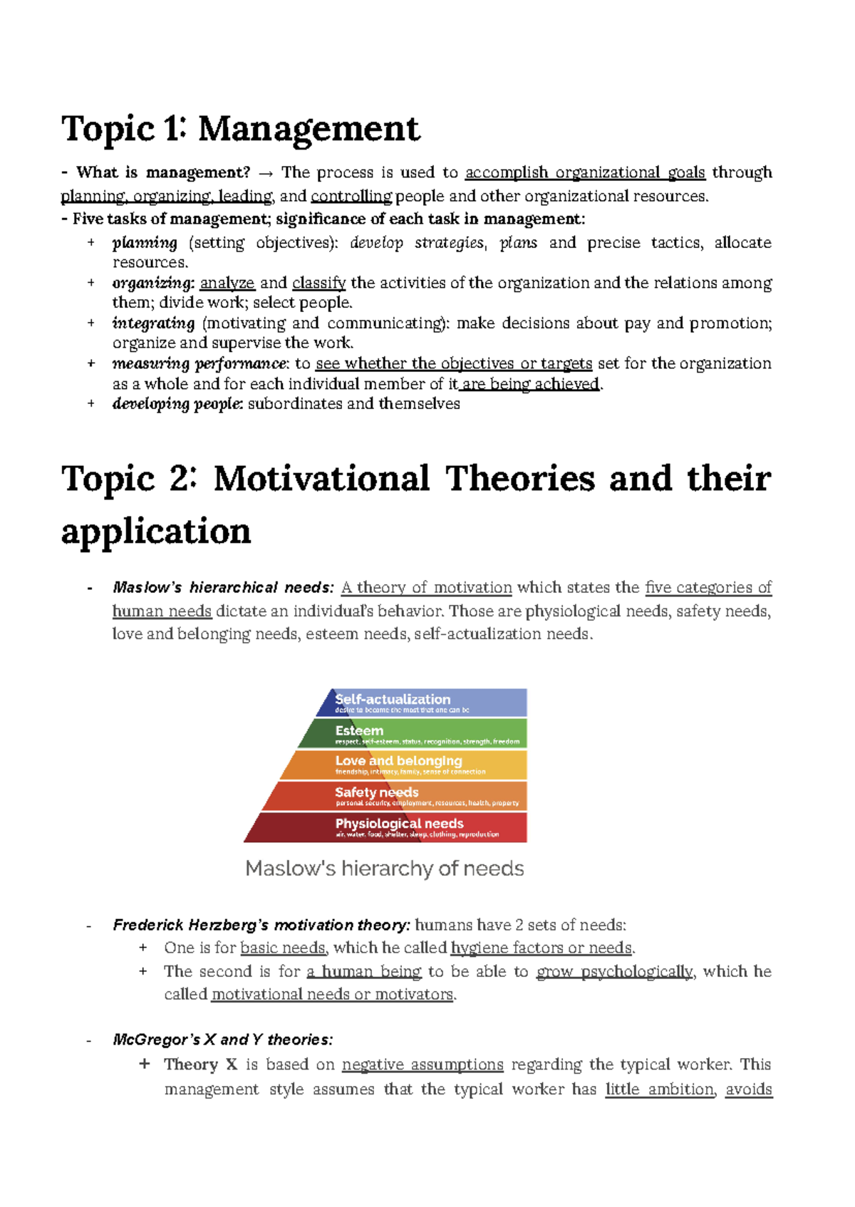 Final TACN - summary - Topic 1 Management What is management? → The process is used to ...