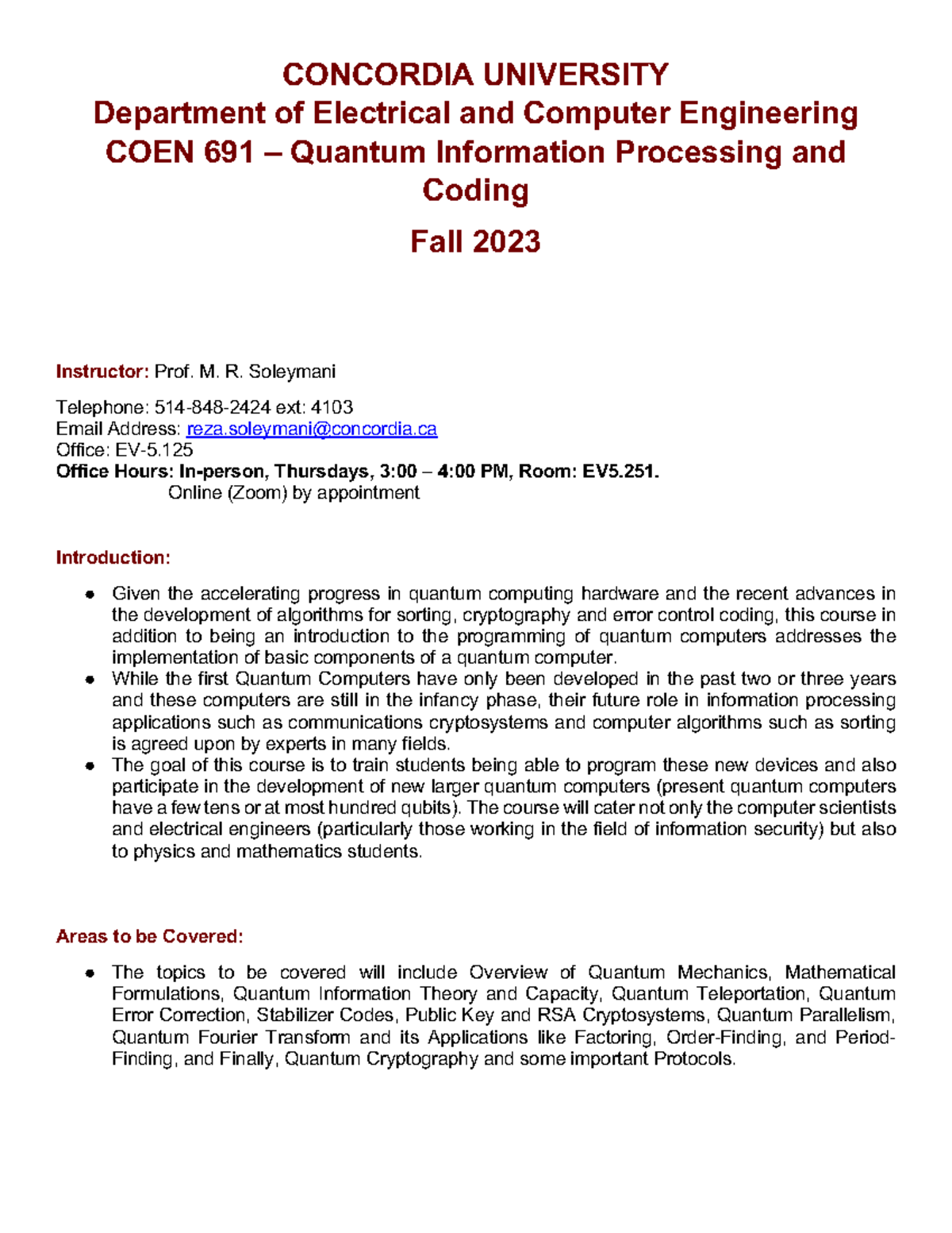 COEN 691 - Outline (Fall 2023) Update 1 - CONCORDIA UNIVERSITY ...