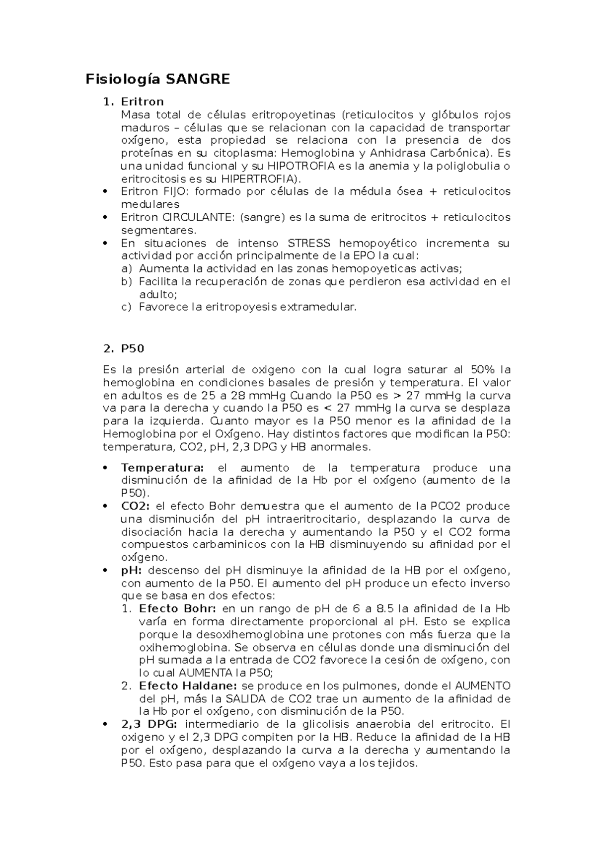 Fisiologia Perguntas - Aplicada - Fisiología SANGRE Eritron Masa total ...