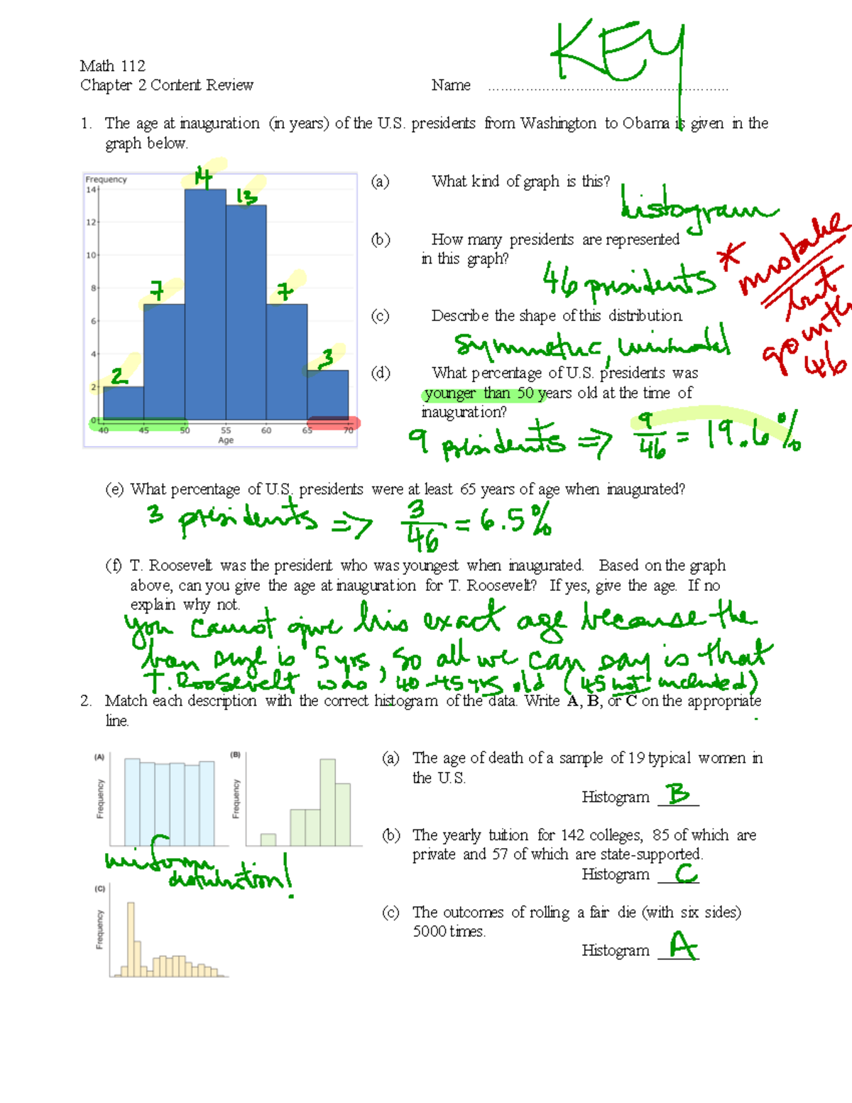 2 Content-Review Key - info - Math 112 Chapter 2 Content Review Name - Studocu