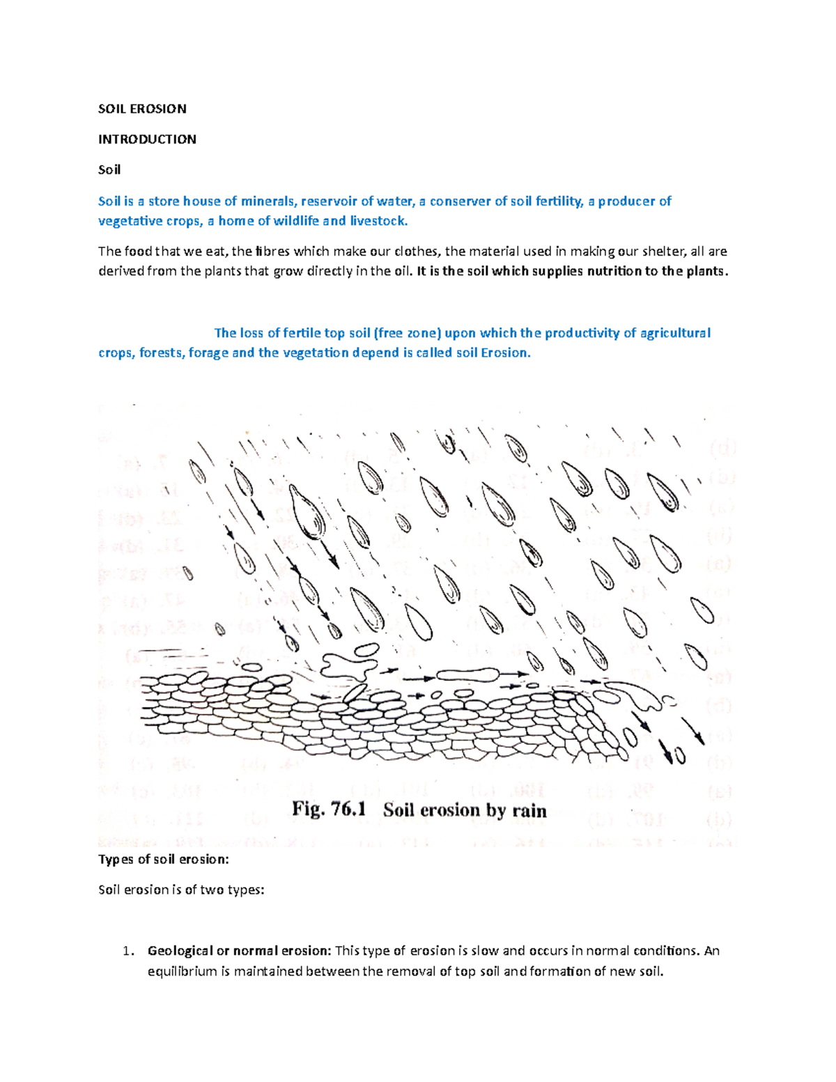 Soil Erosion - SOIL EROSION INTRODUCTION Soil Soil is a store house of ...